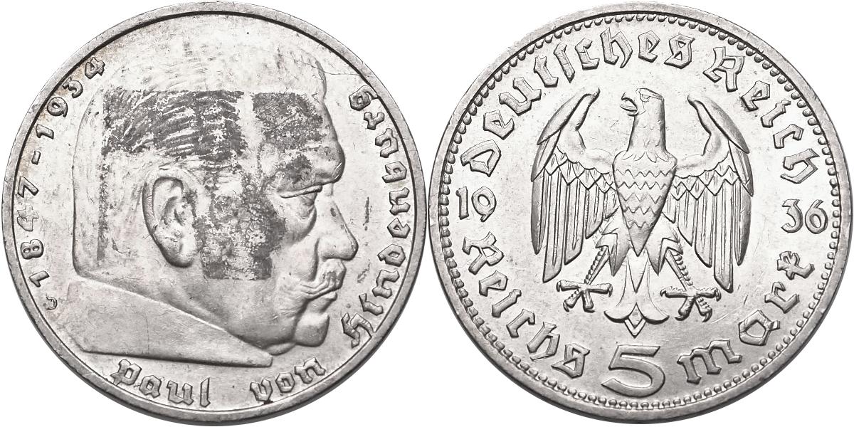 Německo, 5 Marka 1936 D | Numismatika, výkup zlata, České Budějovice